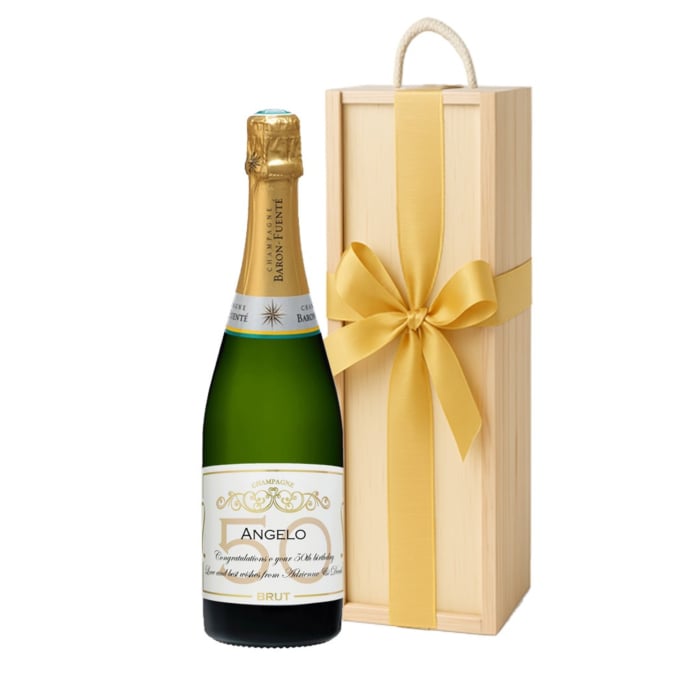 Buy Personalised Champagne in Wooden Presentation Box Online