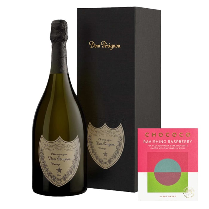 Dom Pérignon Champagne Gift with Ravishing Raspberry Chocolate Bar