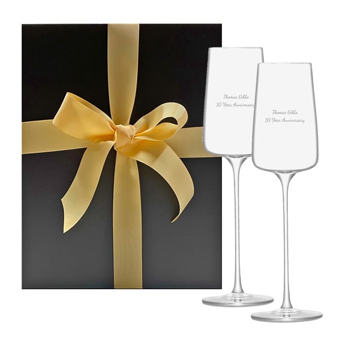 Personalised Premier Cru Champagne Gift Set with Signature Flutes